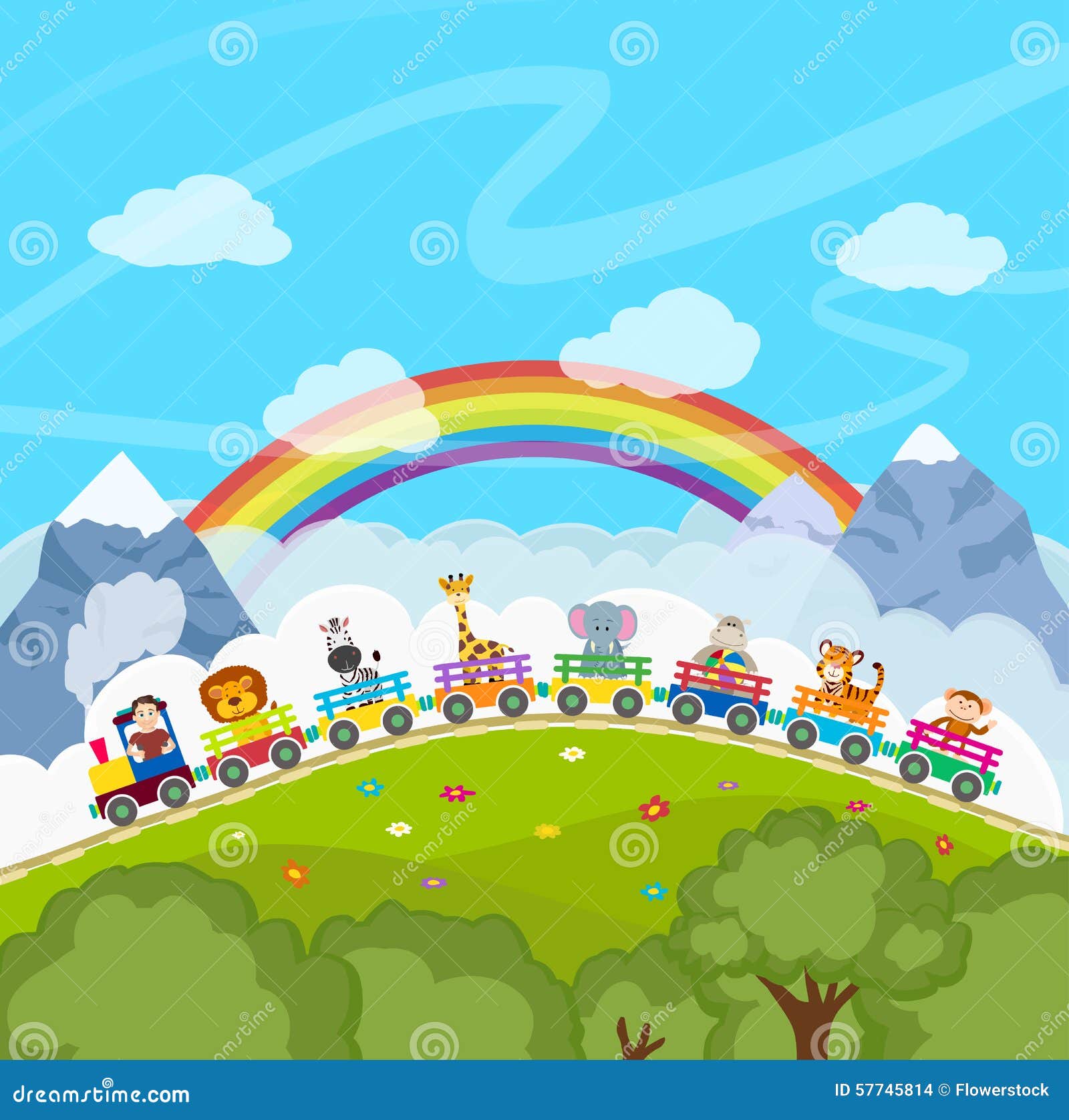 Cartoon Railway. Realistic Railroad. Vector Illustration Of Cartoon ...