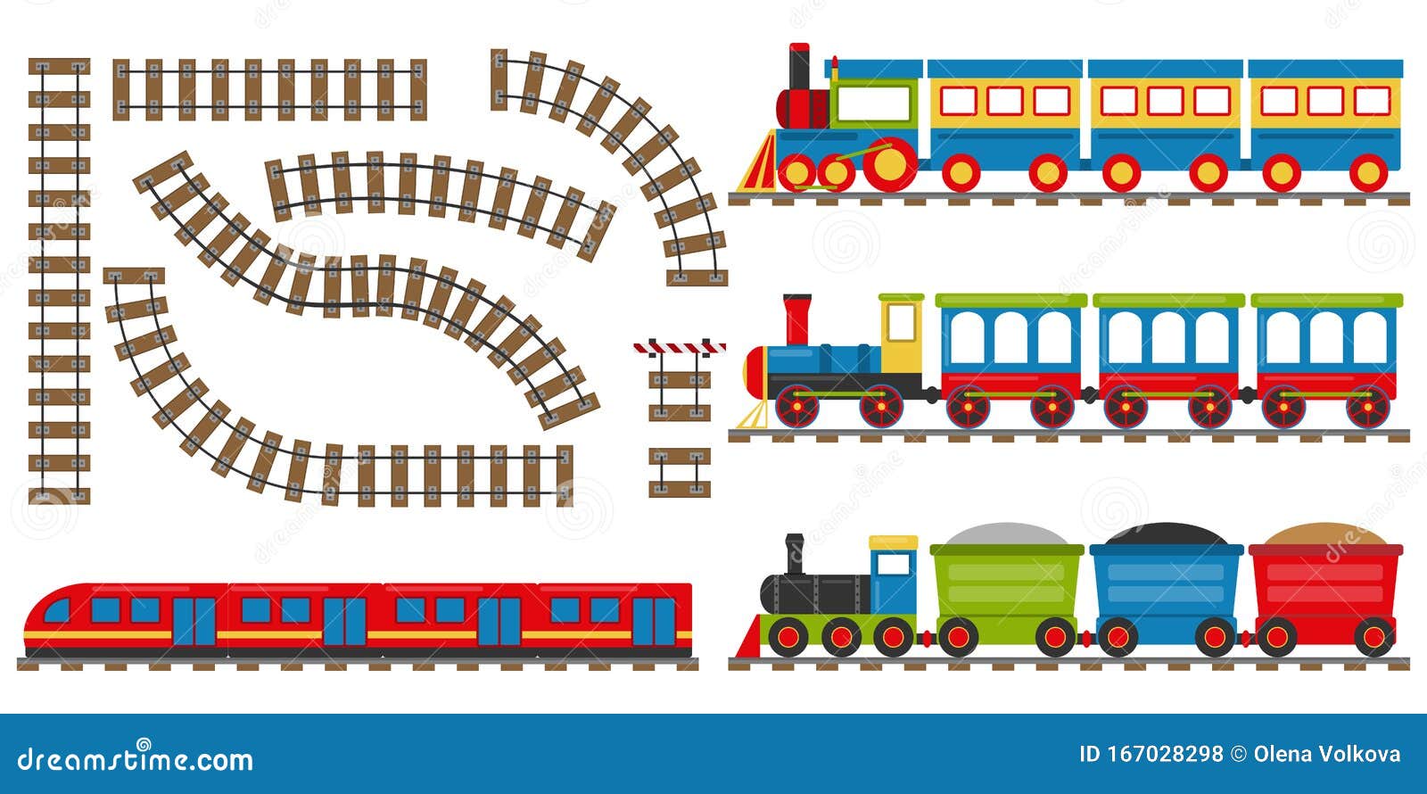 Cartoon Railway. Realistic Railroad. Vector Illustration Of Cartoon ...