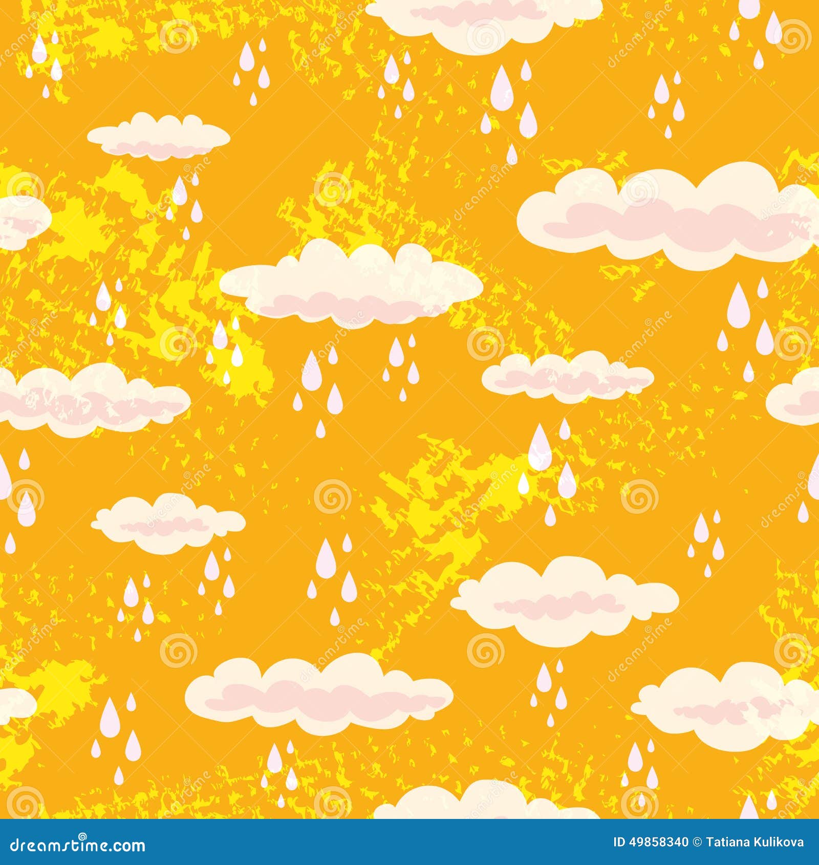 Cartoon Rain on Clouds Background. Stock Vector - Illustration of ...