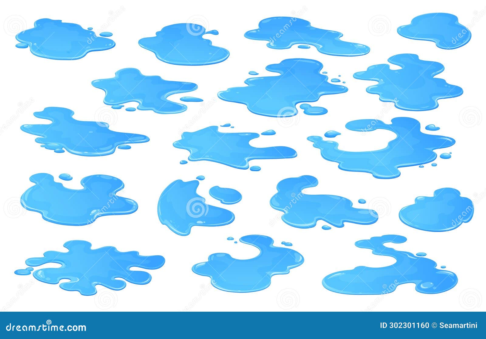 Cartoon Rain Water Puddles, Splashes, Drop, Spill Stock Illustration ...