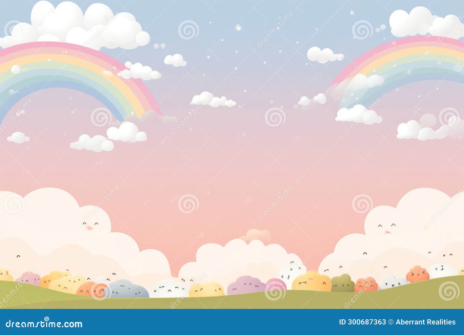 A Cartoon Rainbow and Clouds in the Sky Stock Illustration ...