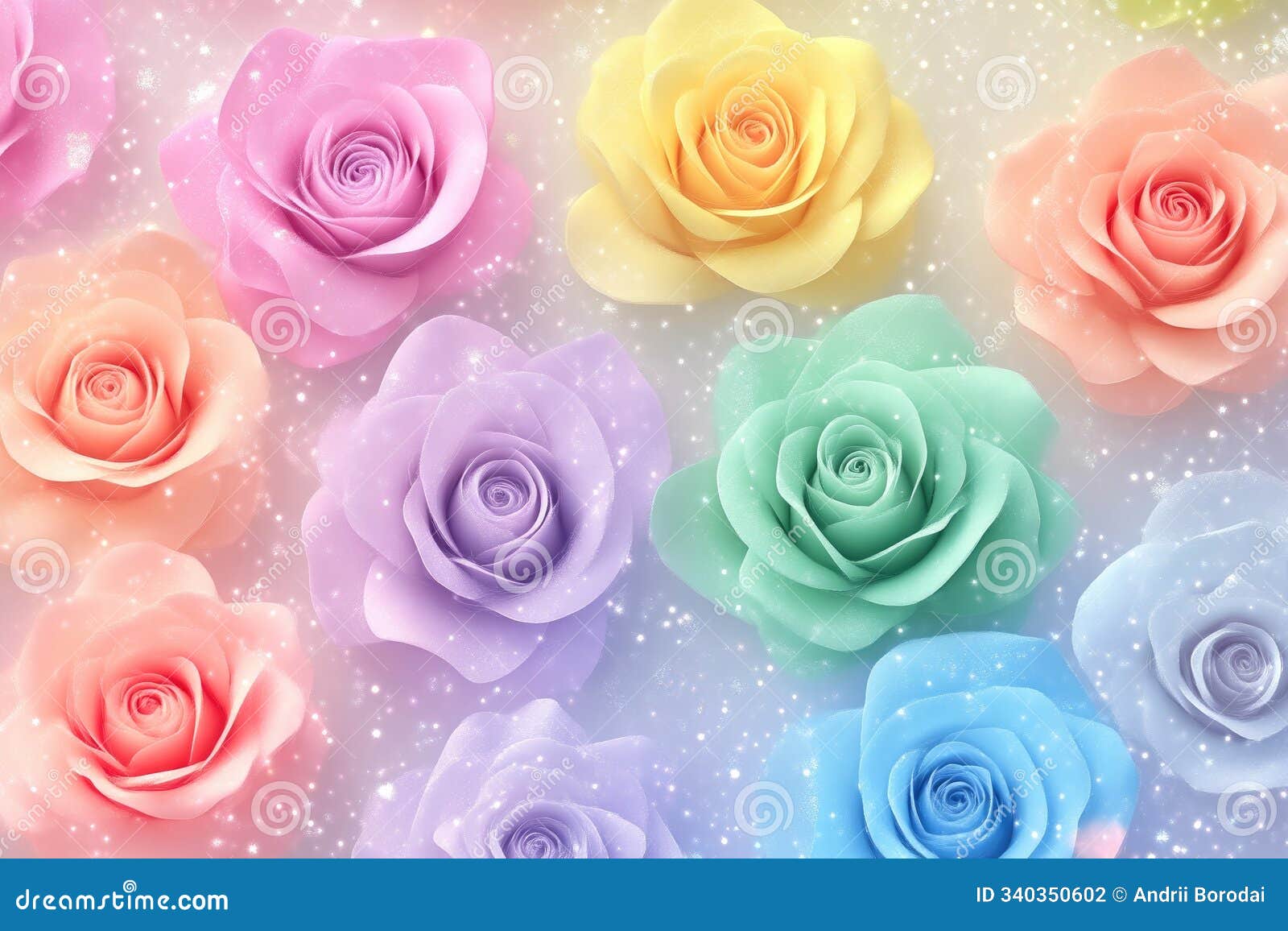 Cartoon Rainbow Roses on Sparkly Background. Stock Illustration ...