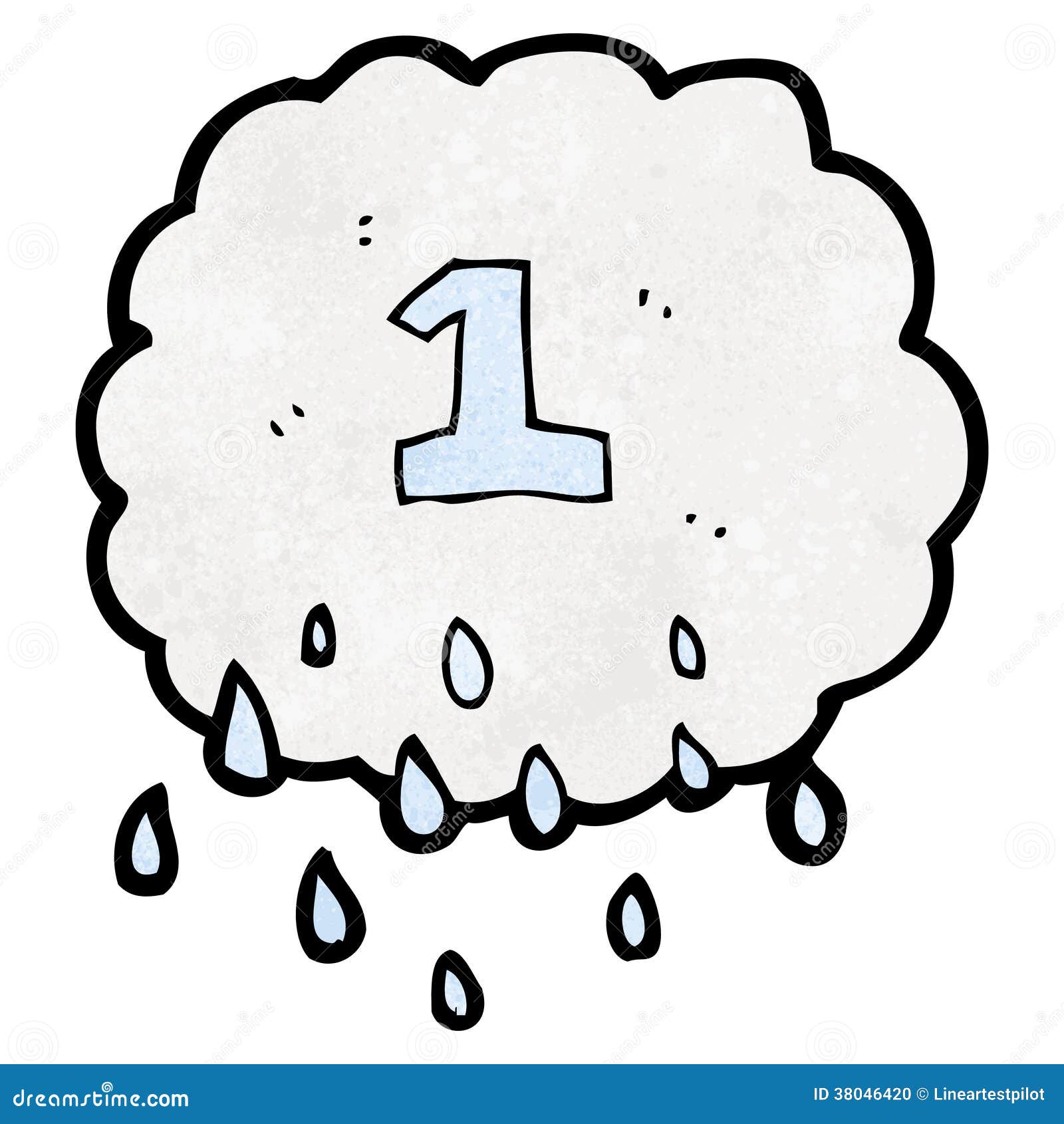 Cartoon Raincloud with Number One Stock Vector - Illustration of retro ...
