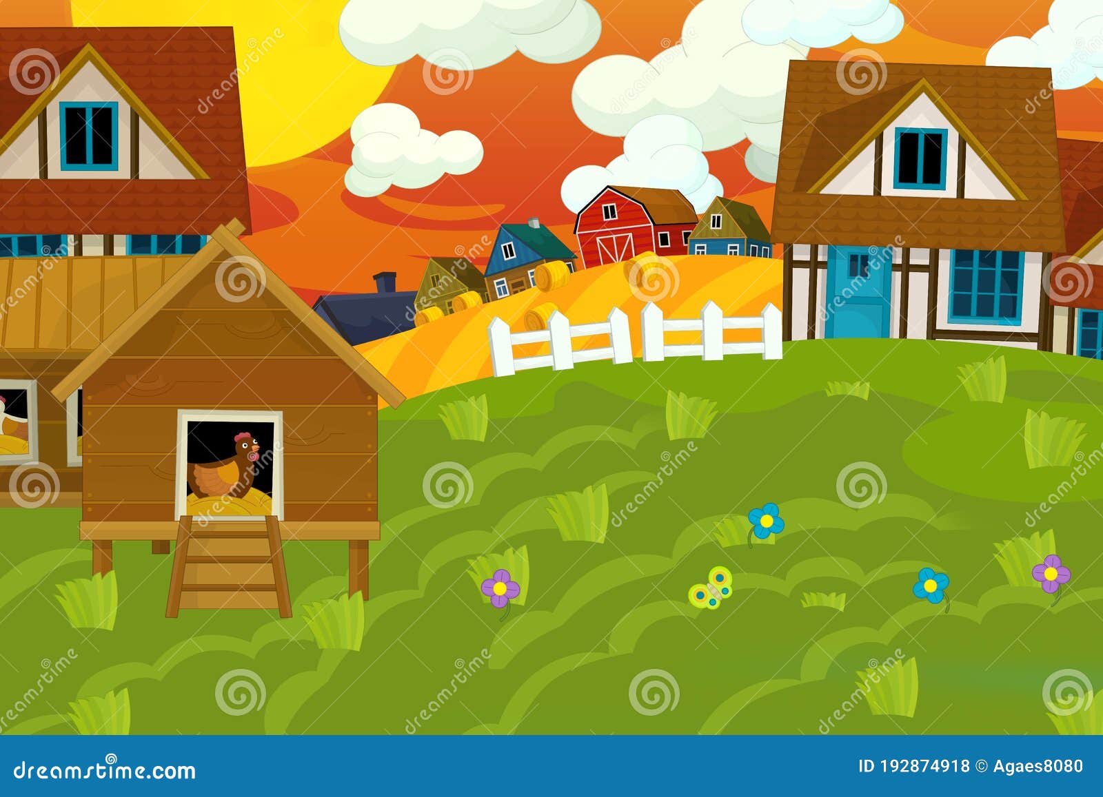 Cartoon Ranch Farm Scene for Different Usage Illustration Stock ...