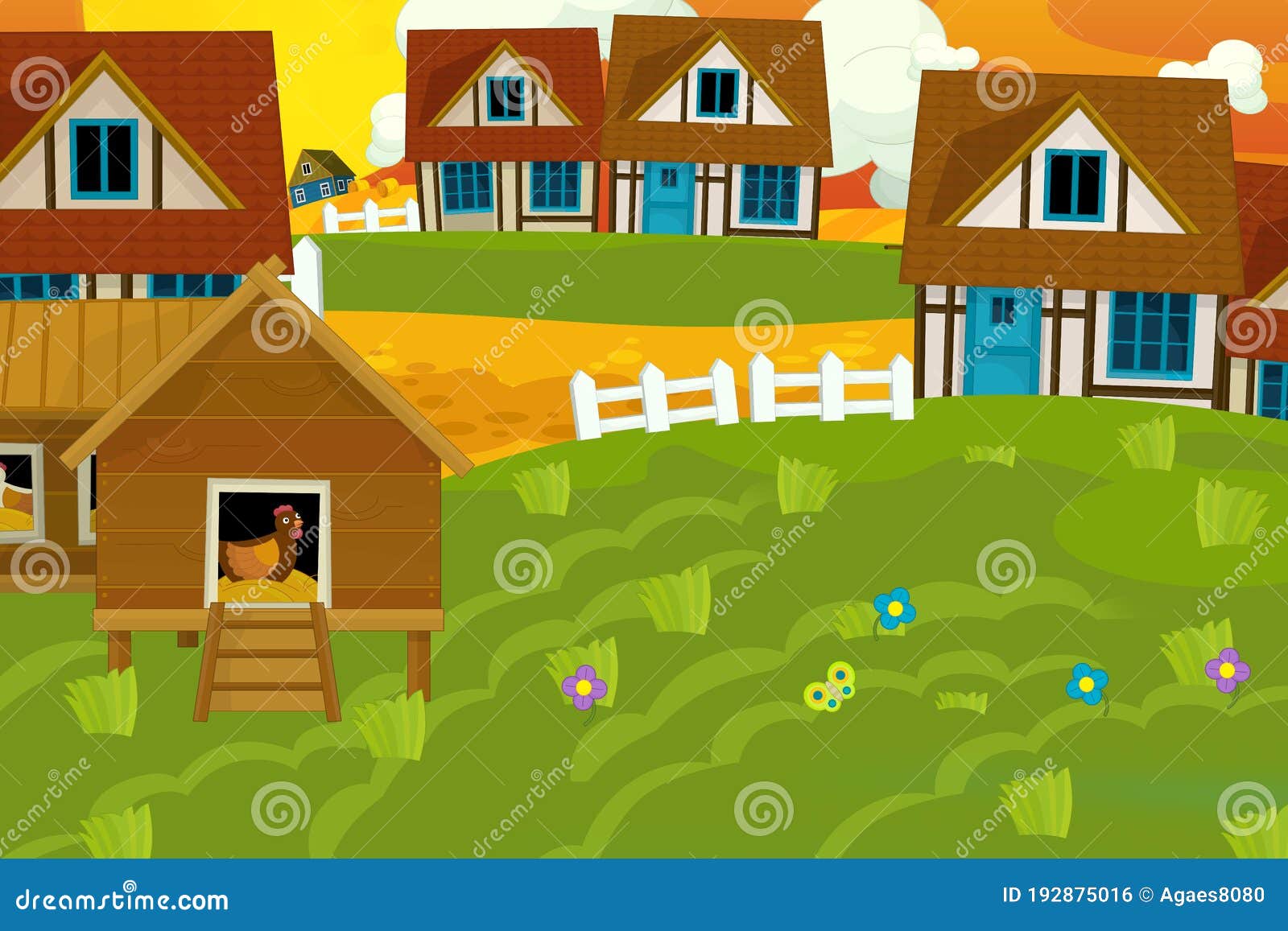 Cartoon Ranch Farm Scene for Different Usage Illustration Stock ...