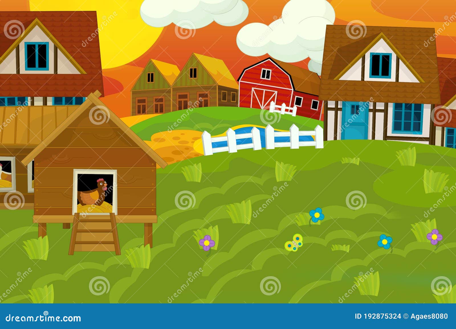 Cartoon Ranch Farm Scene for Different Usage Illustration Stock ...