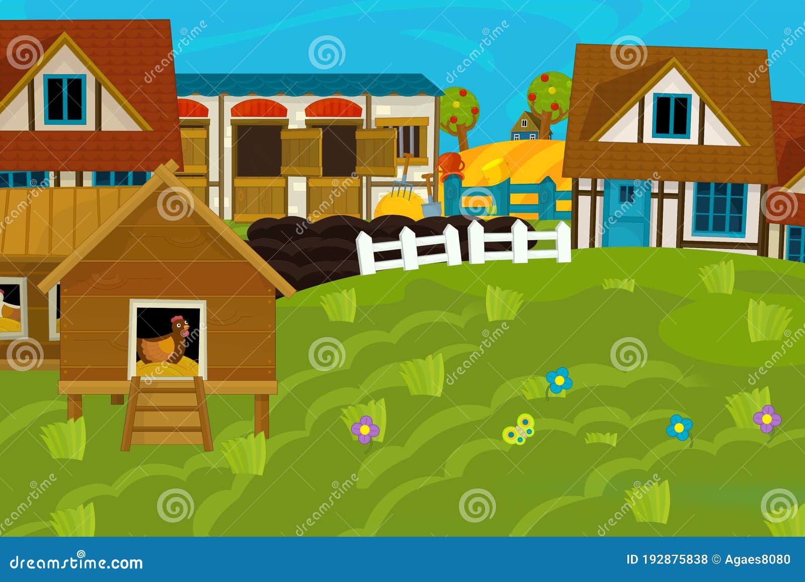 Cartoon Ranch Farm Scene for Different Usage Illustration Stock ...