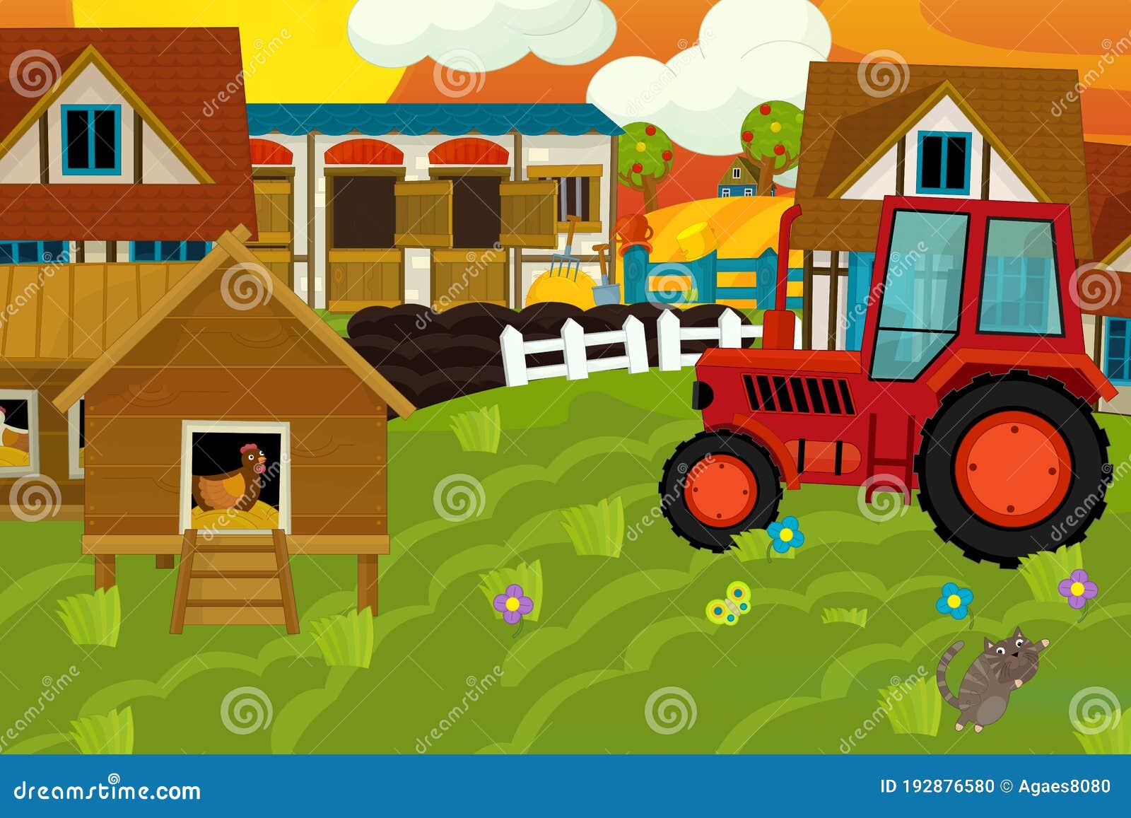 Cartoon Ranch Farm Scene for Different Usage Illustration Stock ...