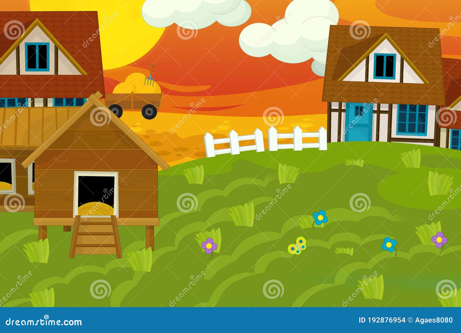 Cartoon Ranch Farm Scene for Different Usage Illustration Stock ...
