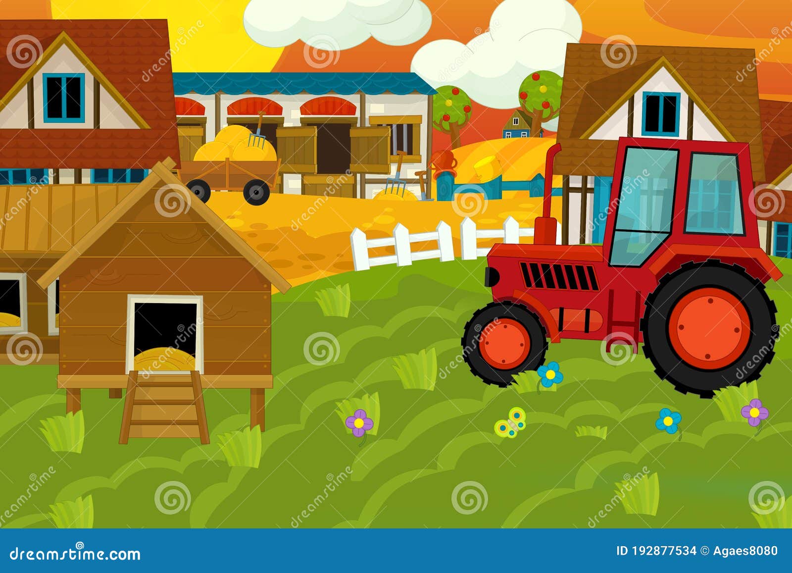 Cartoon Ranch Farm Scene for Different Usage - Illustration for ...