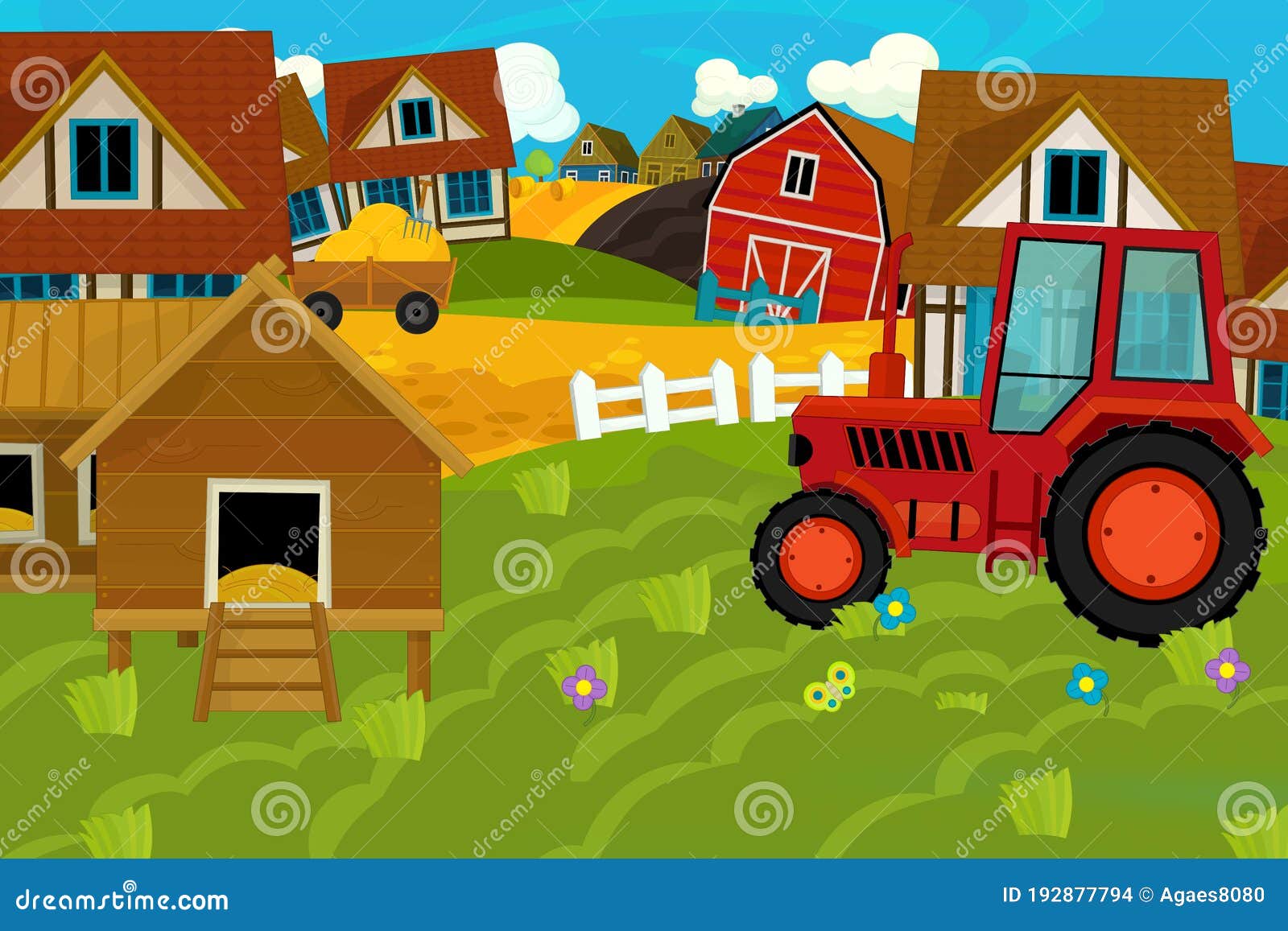 Cartoon Ranch Farm Scene for Different Usage - Illustration for ...