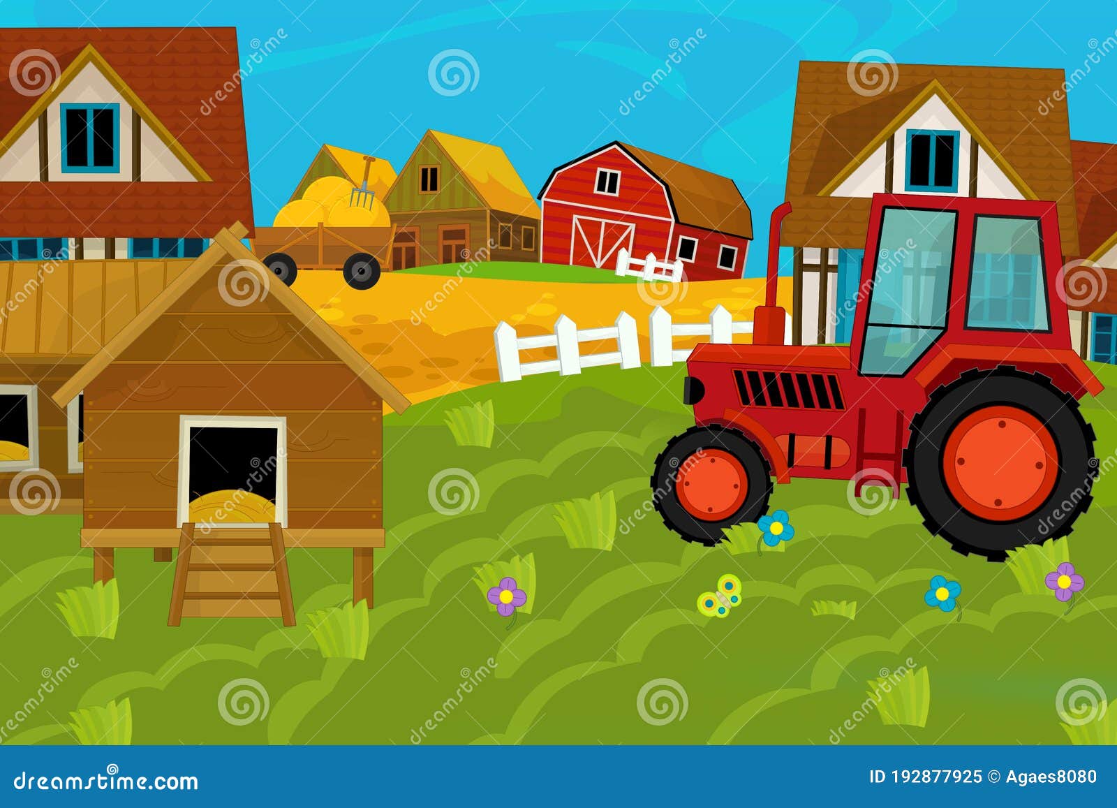 Cartoon Ranch Farm Scene for Different Usage - Illustration for ...