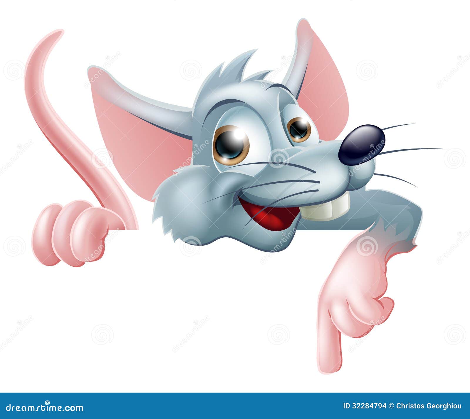Cartoon Rat Pointing Down At Sign Vector Illustration | CartoonDealer ...