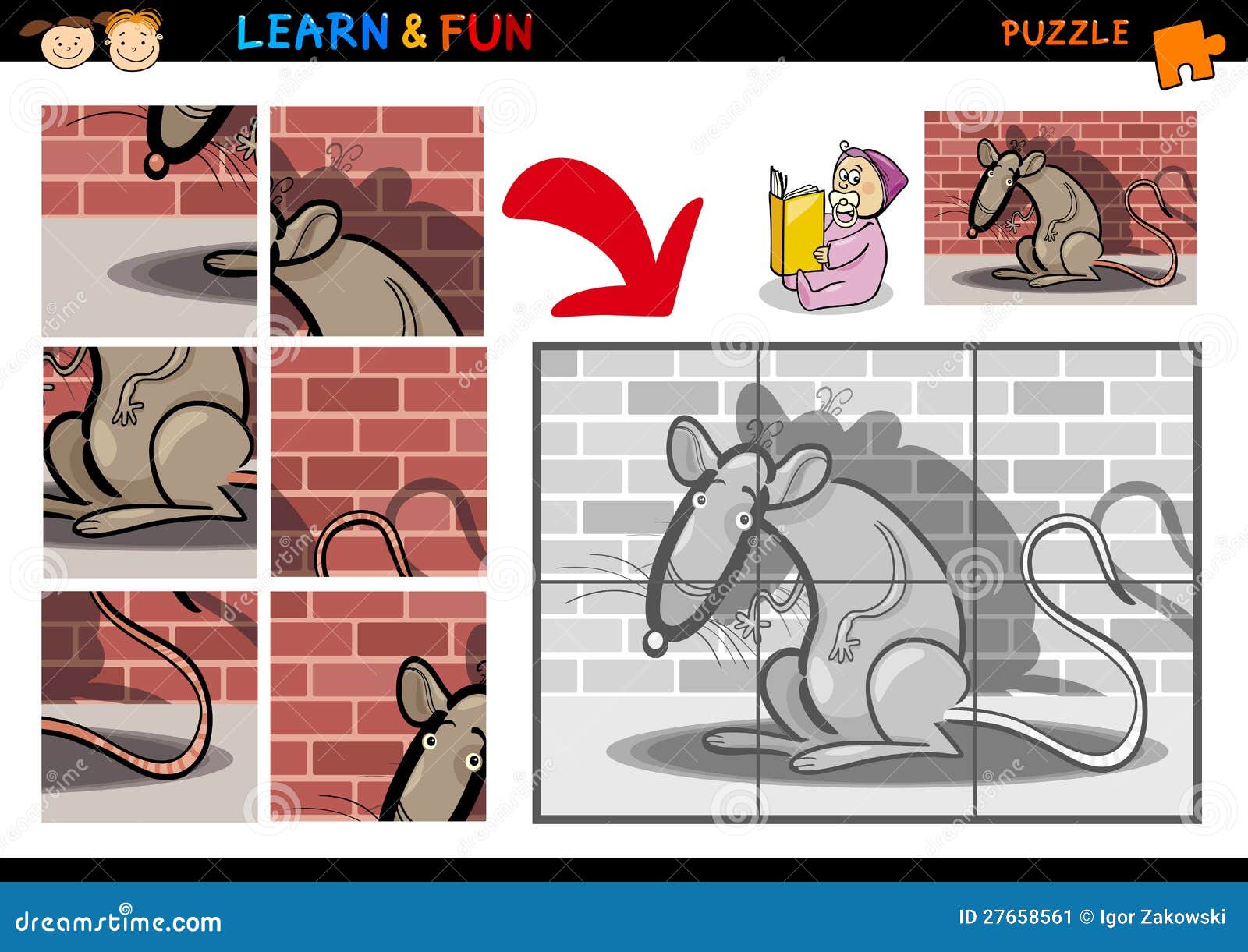 Cartoon rat puzzle game stock vector. Illustration of childish - 27658561