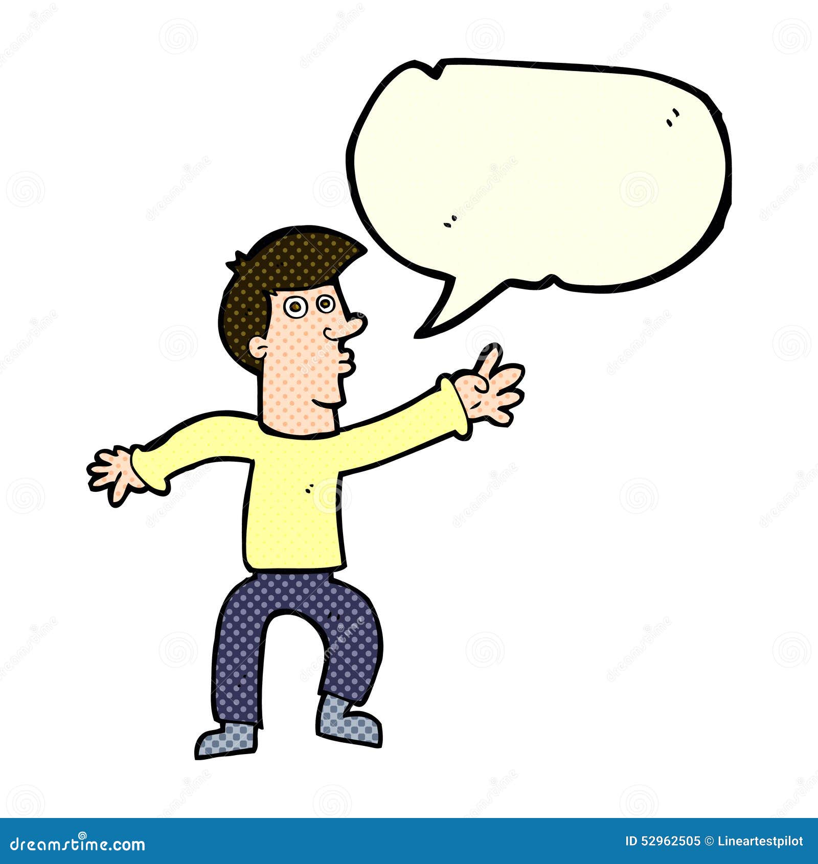 Cartoon Reaching Man with Speech Bubble Stock Illustration ...