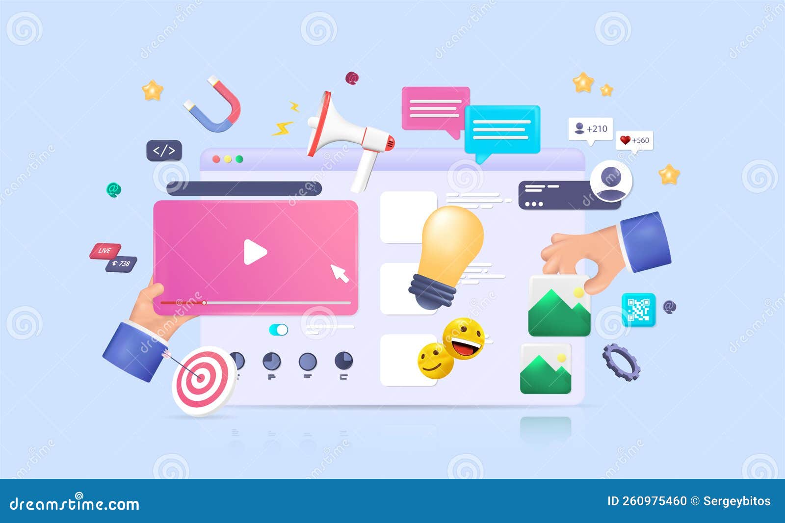 Cartoon Realism 3D Illustration with Screen and Objects Seo ...