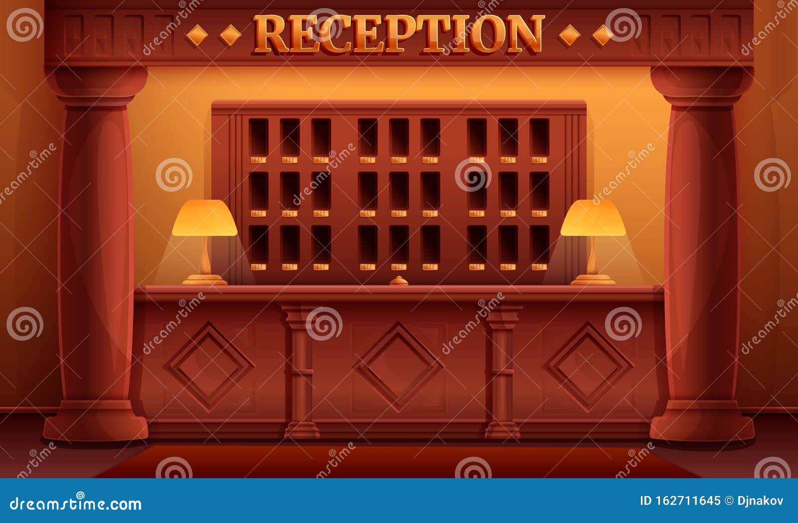 Cartoon Reception Interior of a Vintage Old Hotel Stock Illustration ...
