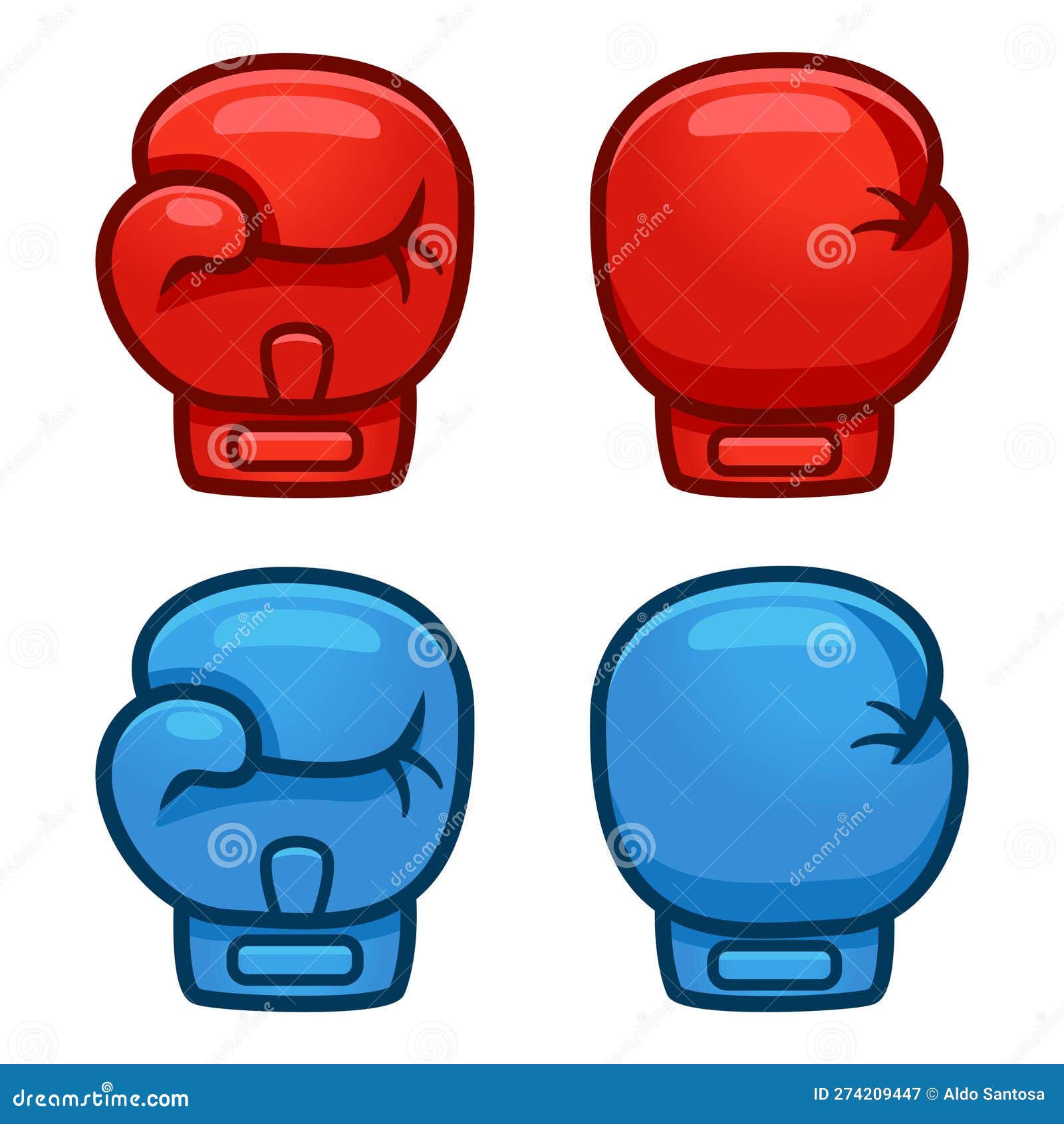 Cartoon Red and Blue Boxing Glove Icon, Front and Back. Isolated Vector ...