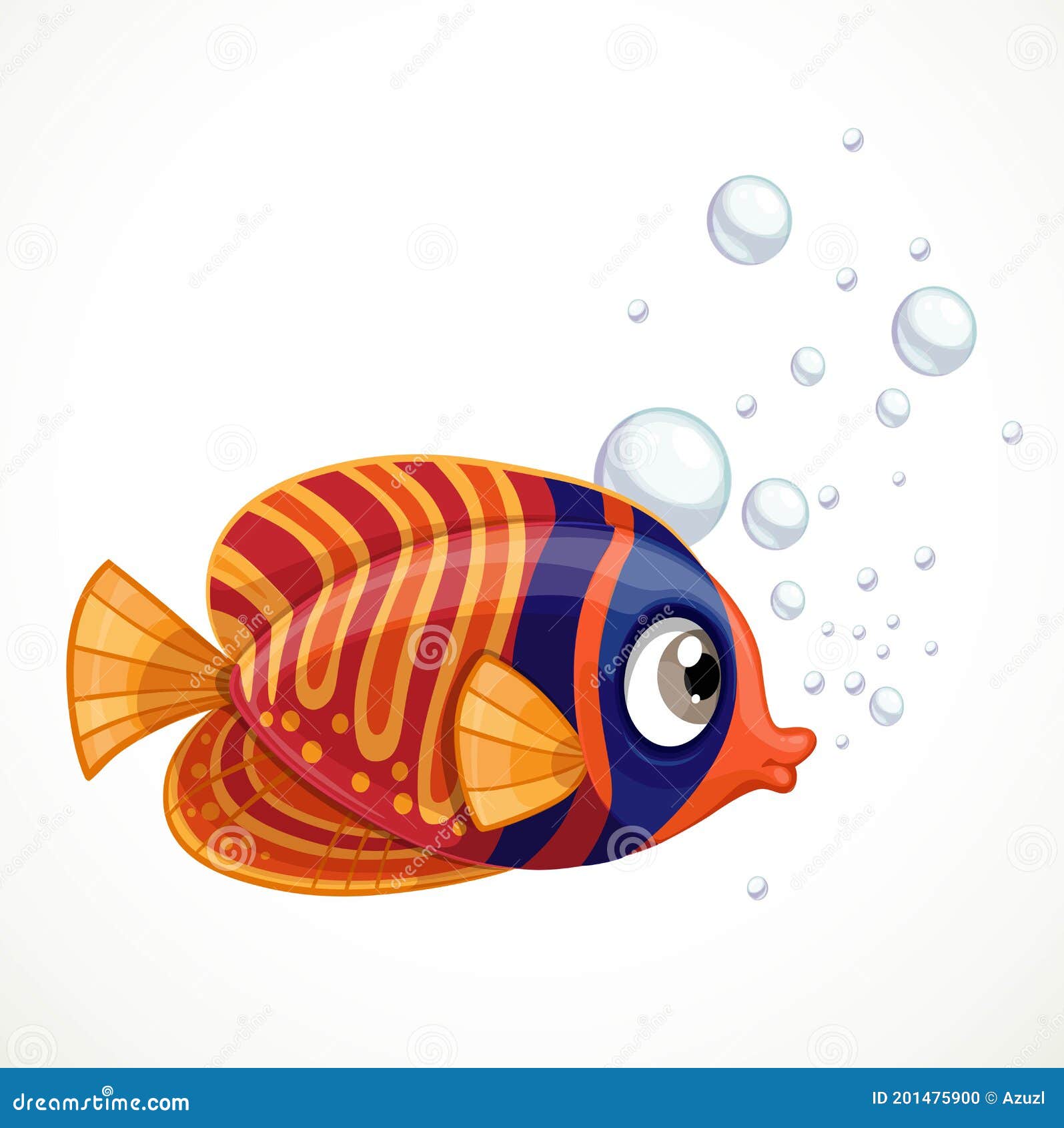 Cartoon Red and Blue Stripped Fish Isolated on a White Background Stock ...
