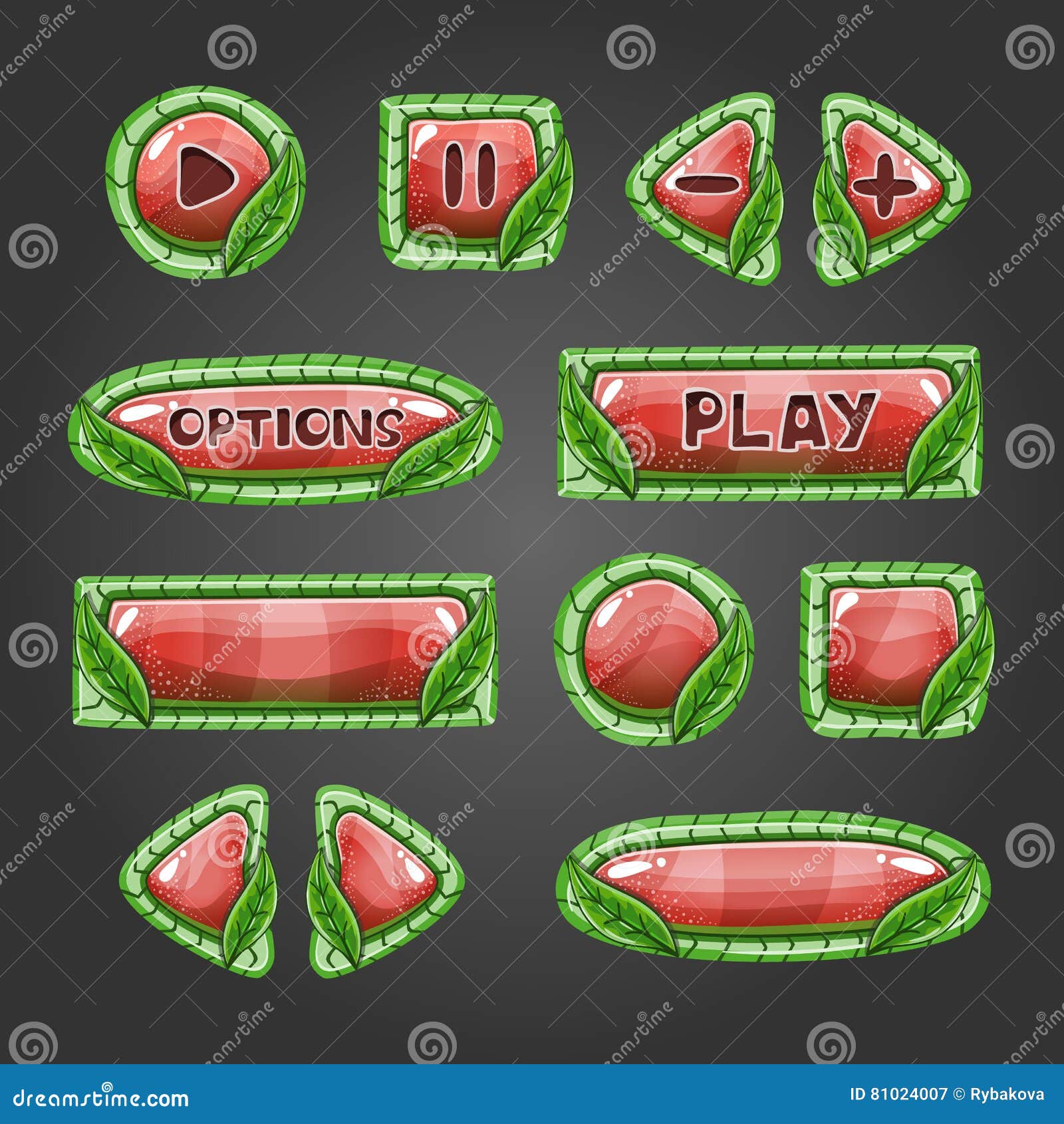 Cartoon Red Buttons with Leaves. Stock Illustration - Illustration of ...