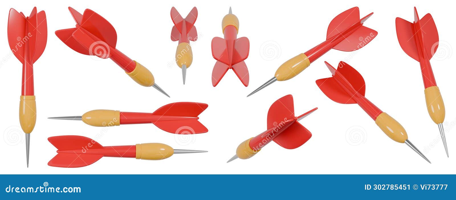 Cartoon Red Dart Set in Different Angles. 3D Rendering. Stock Image ...