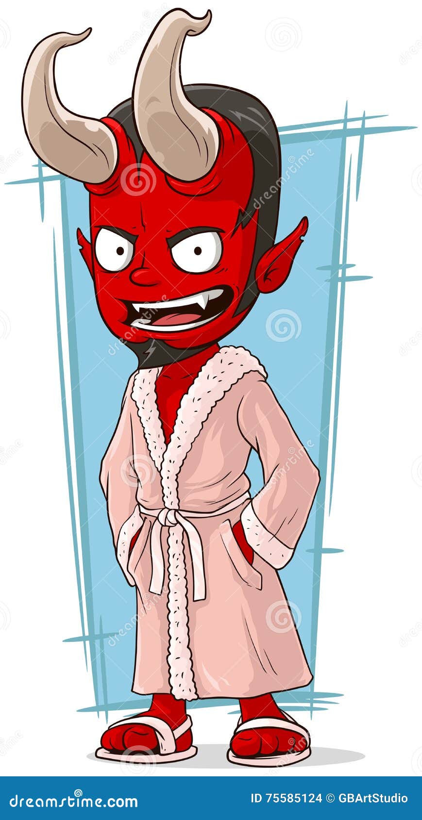 Cartoon Red Devil in Pink Bathrobe Stock Vector - Illustration of eyes ...