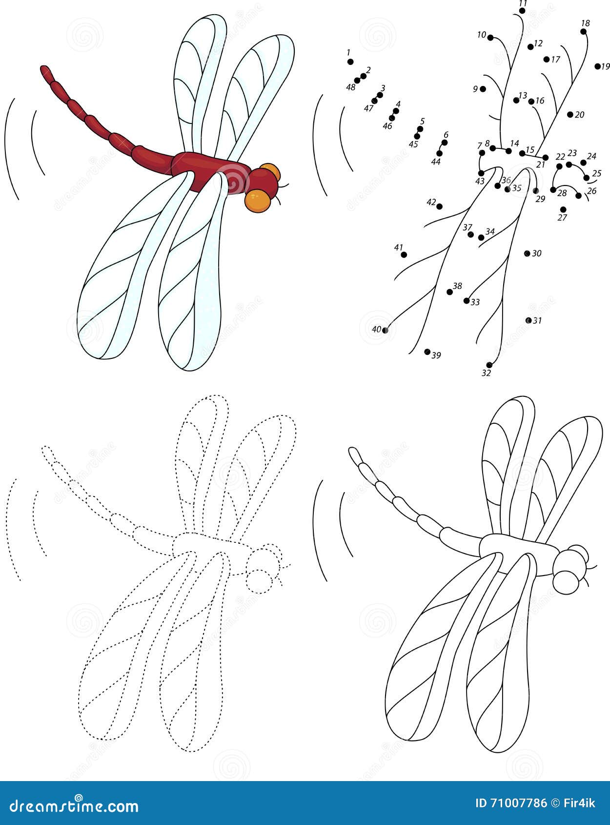 Cartoon red dragonfly. stock vector. Illustration of join - 71007786