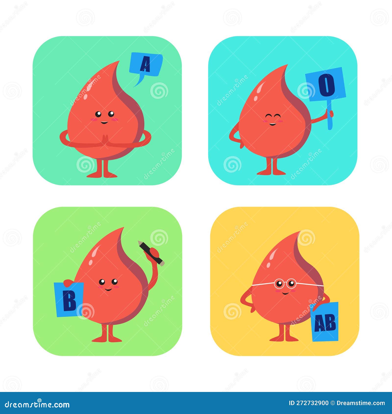 Cartoon Red Drops Cute with Blood Type Sign in Hands Vector ...