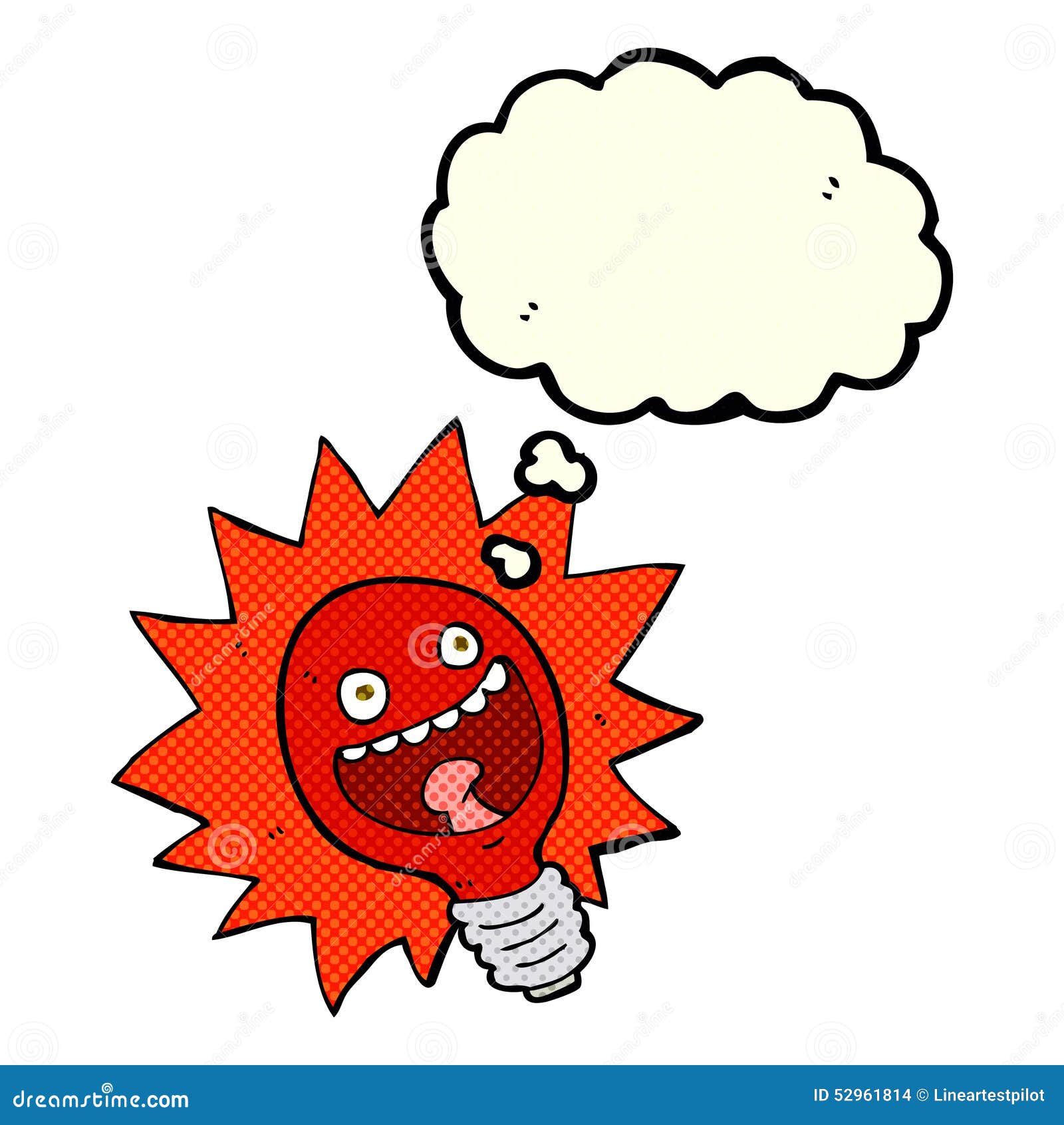 Cartoon Red Lightbulb with Thought Bubble Stock Illustration ...