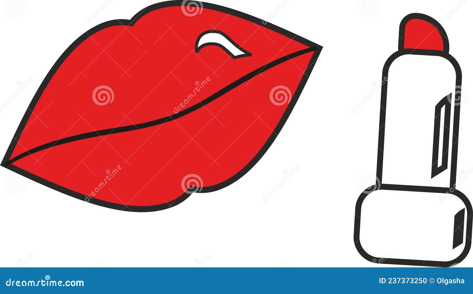 Cartoon Red Lipstick and Lips Stock Vector - Illustration of decorative ...