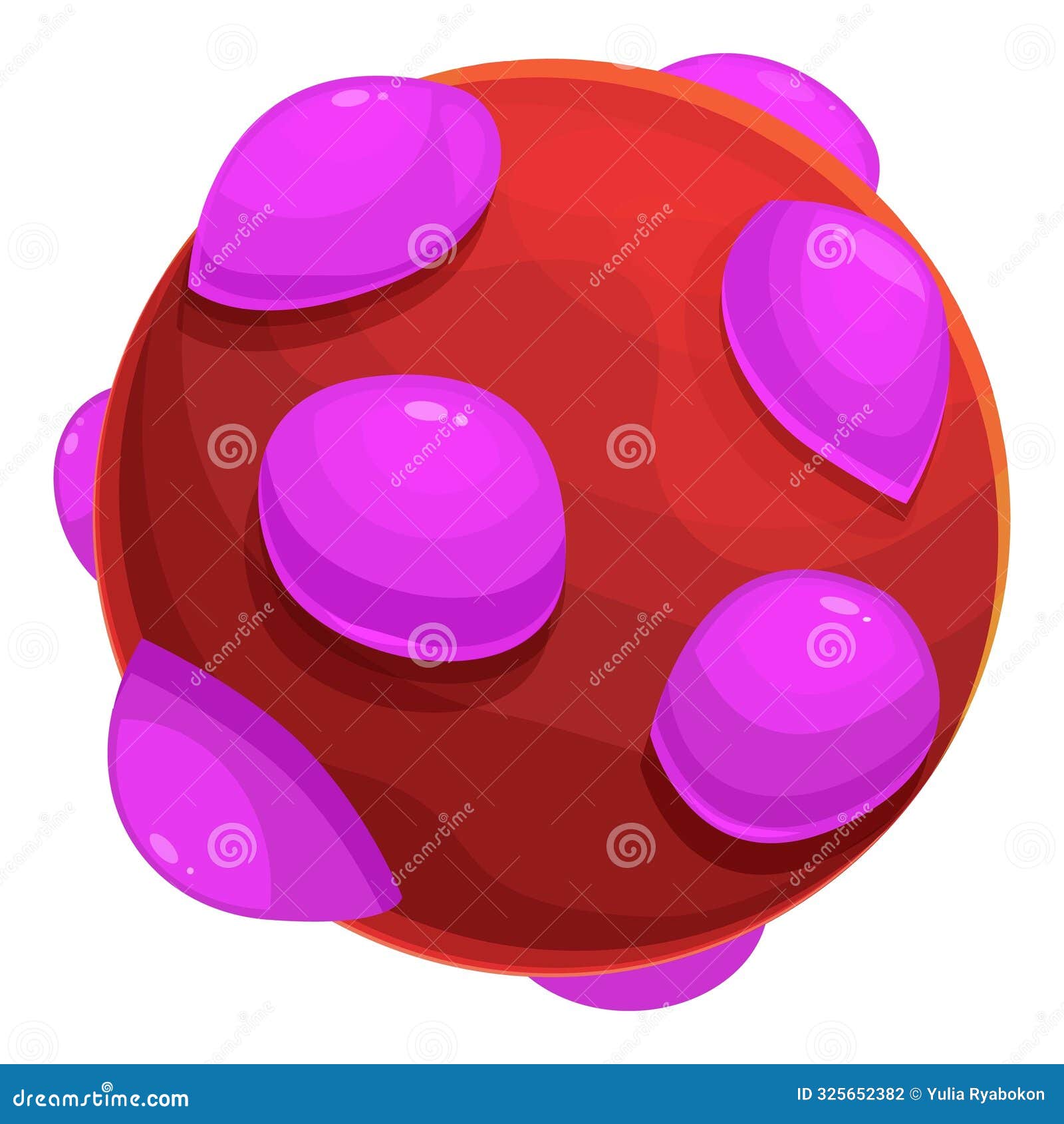 Red Planet With Purple Craters From Asteroid Impact Floating In Open Space Stock Vector