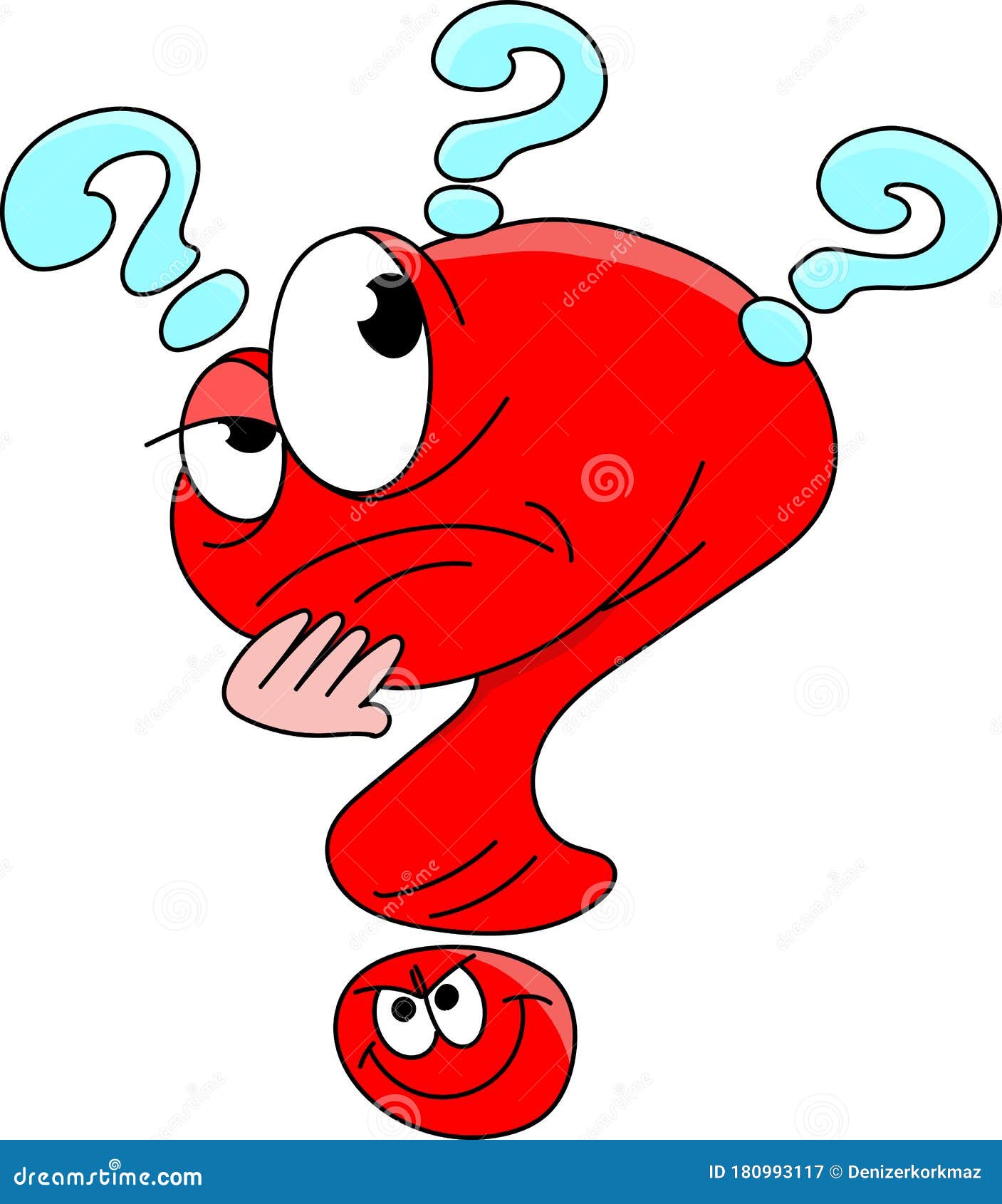 Cartoon Red Question Mark Thinking Deeply Vector Illustration Stock ...