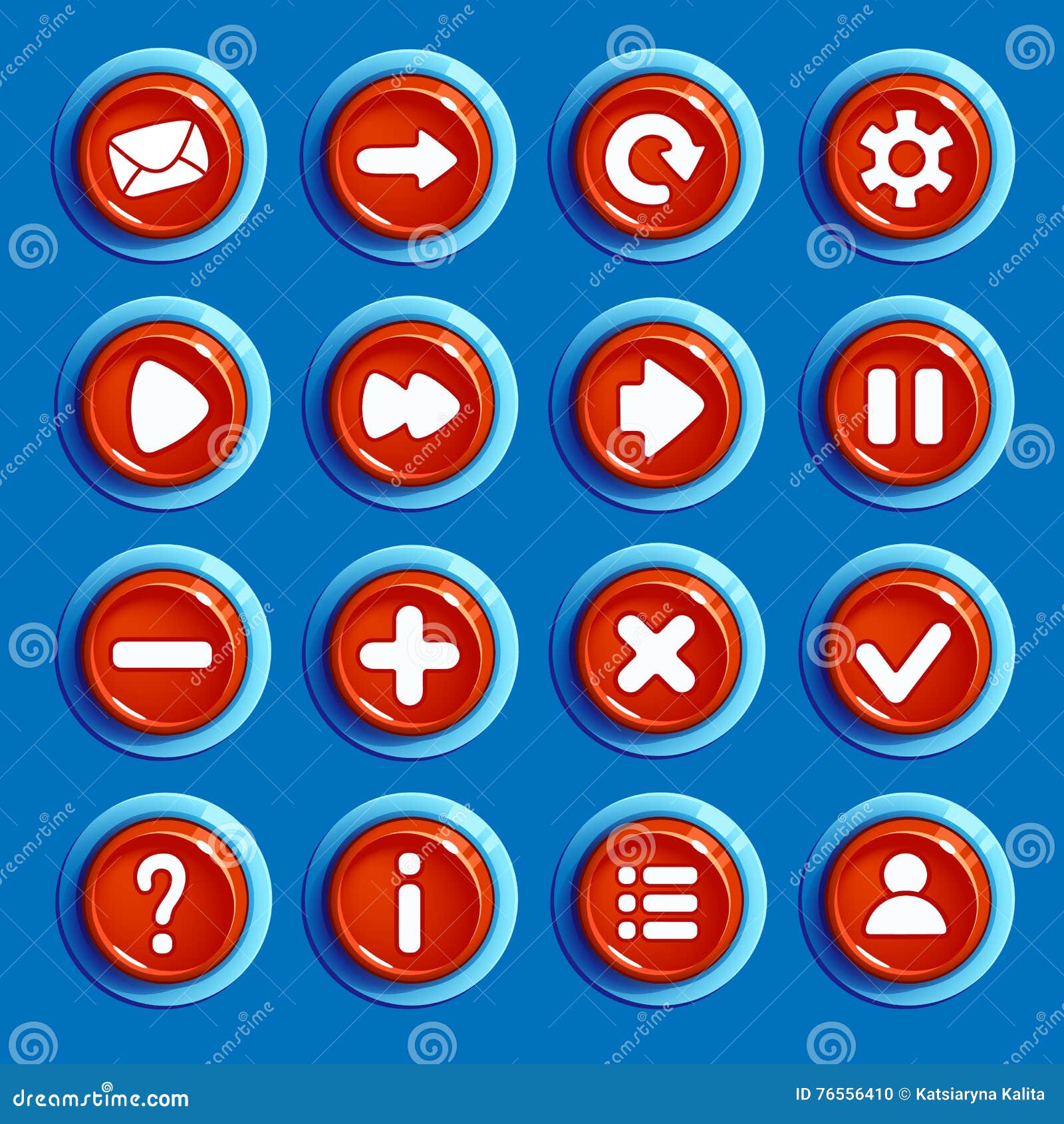 Cartoon Red Round Buttons with Web Icons Stock Vector - Illustration of ...