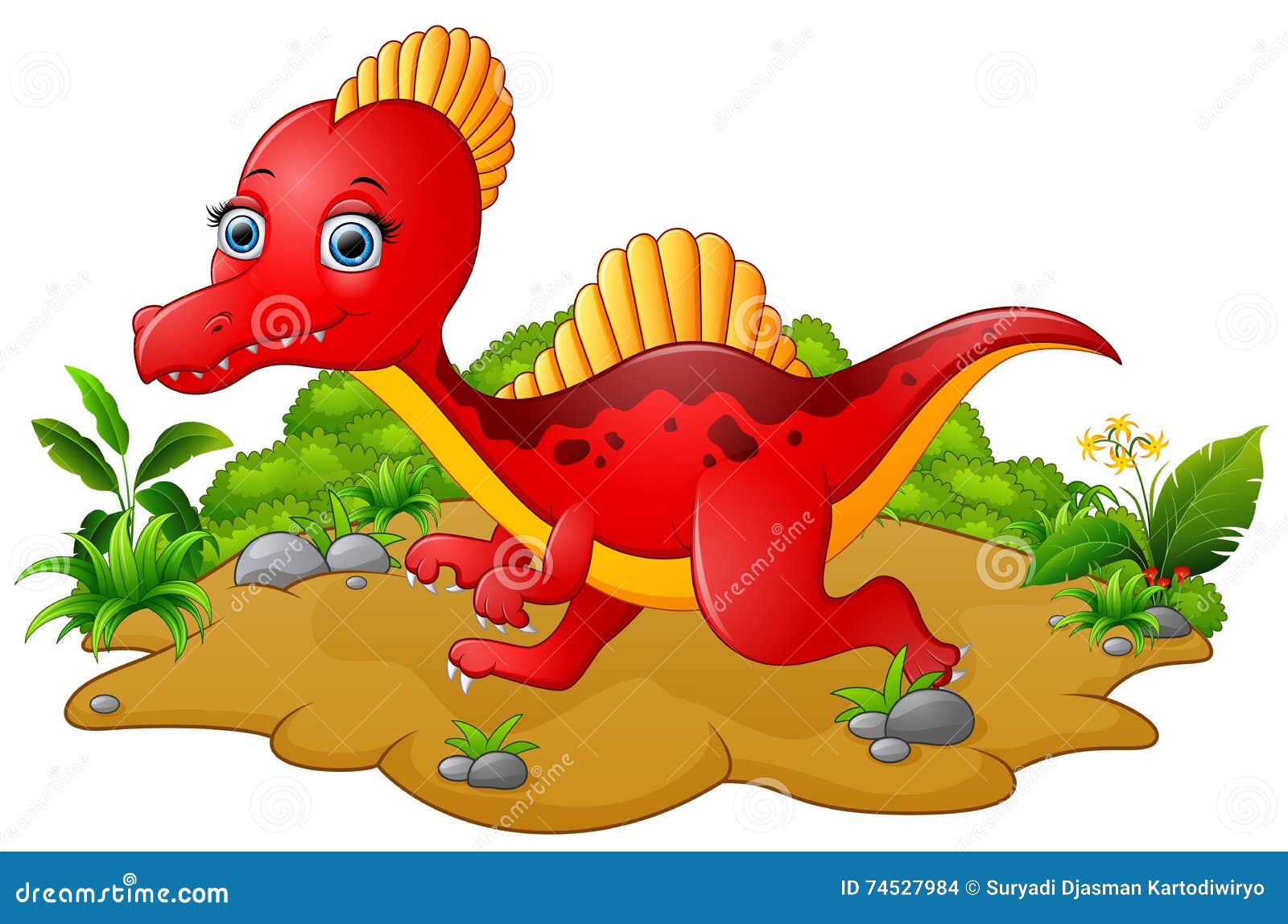 Cartoon red spinosaurus stock vector. Illustration of cartoon - 74527984