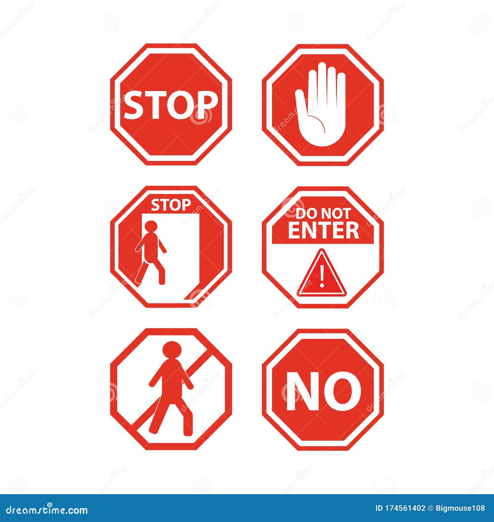 Cartoon Red Stop Signs Icon Set Different Type. Vector | CartoonDealer ...