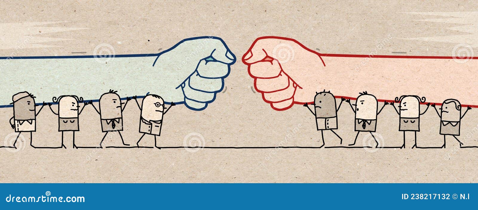 Cartoon Red Team People Against Blue Team People Stock Illustration ...