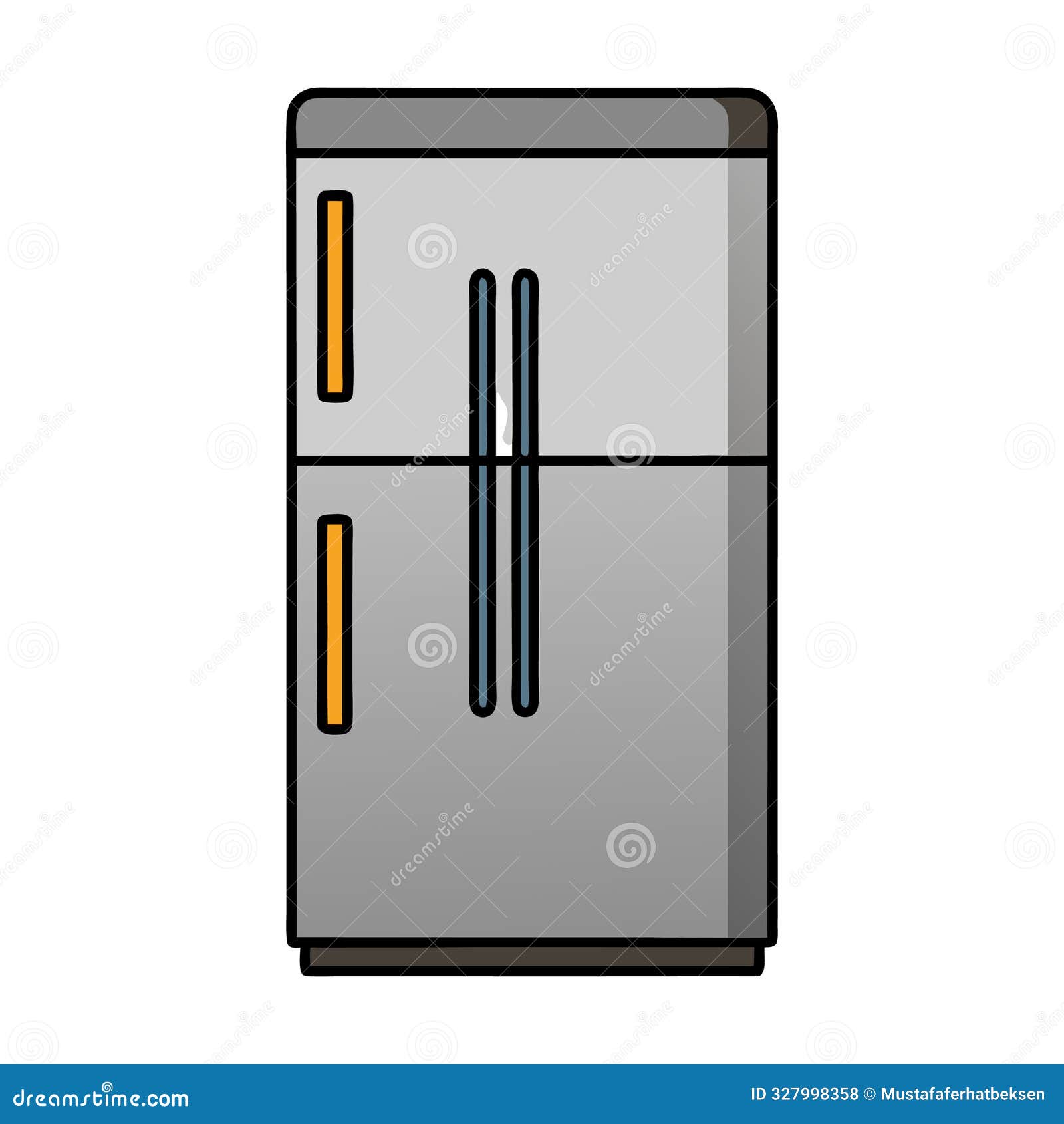 A Cartoon Refrigerator with a Silver Door and Orange Handles Stock ...