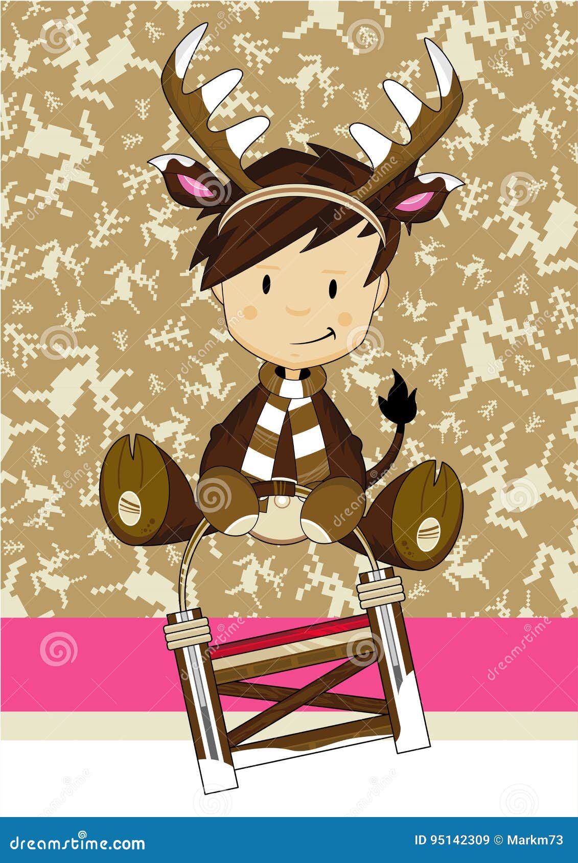Cartoon Reindeer Boy on Sledge Stock Vector - Illustration of reindeers ...