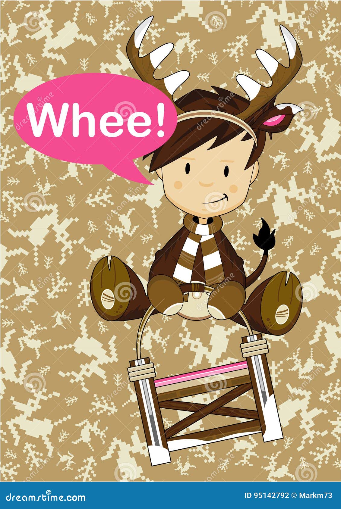 Cartoon Reindeer Boy on Sledge Stock Vector - Illustration of kids ...