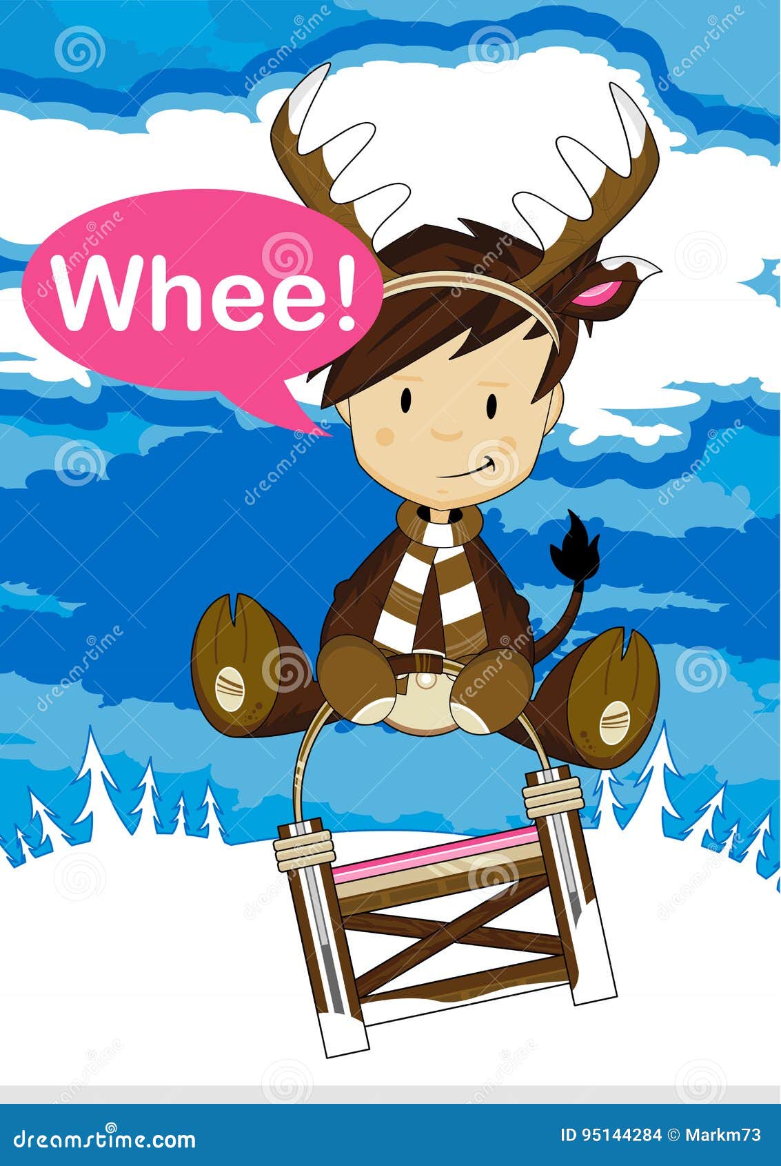 Cartoon Reindeer Boy on Sledge Stock Vector - Illustration of kids ...