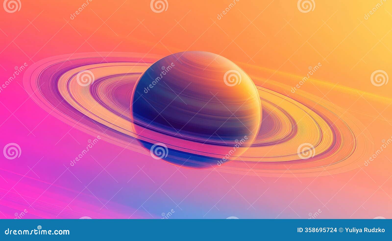 Cartoon Representation of Saturn on a Vibrant Gradient Background Stock ...