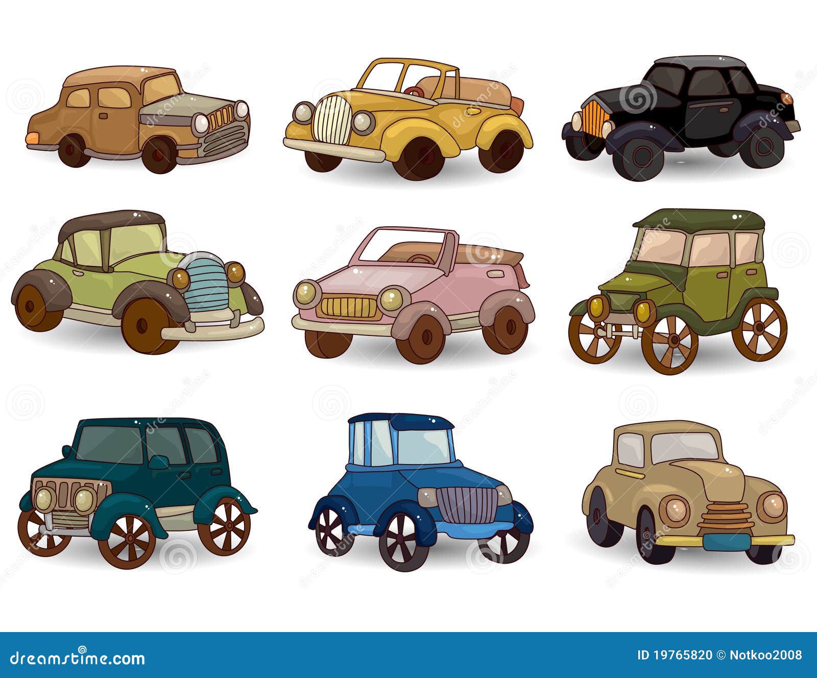 Cartoon retro car icon set stock vector. Illustration of color - 19765820