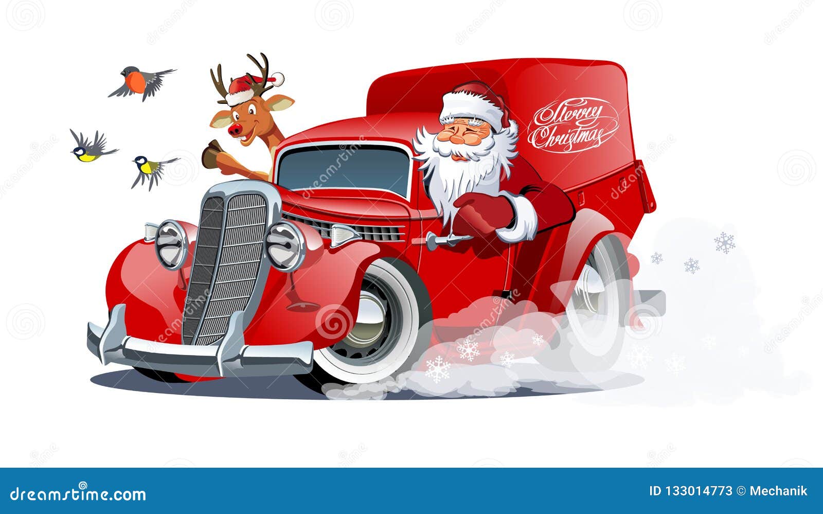 Cartoon Retro Christmas Van Isolated on White Background Stock Vector ...