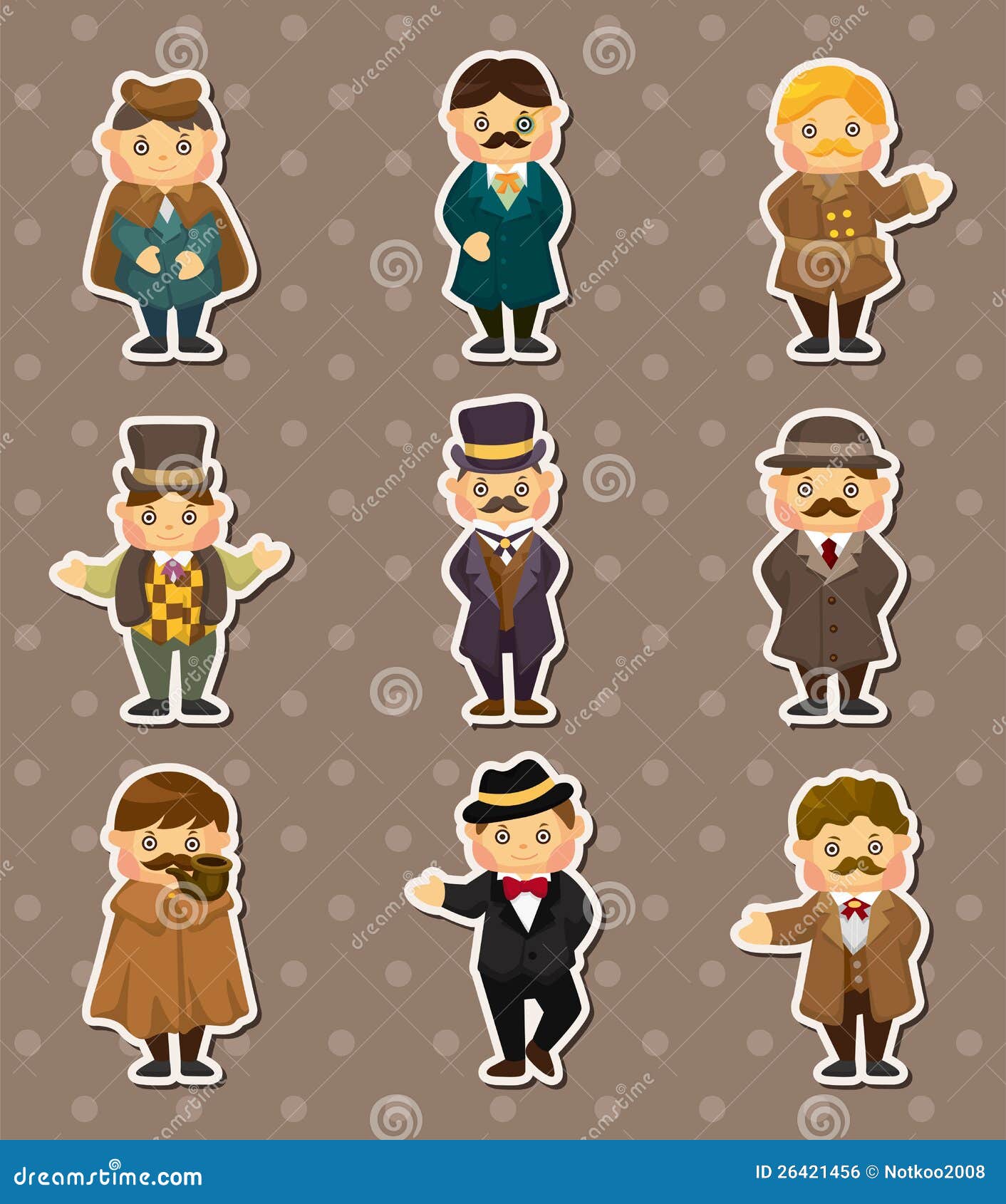 Cartoon Retro Gentleman Stickers Stock Vector - Illustration of doodle ...