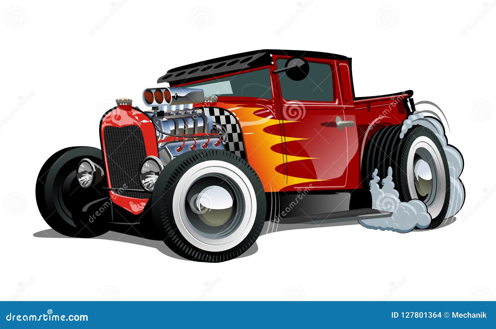 Cartoon Retro Hot Rod Isolated On White Background Vector Illustration ...