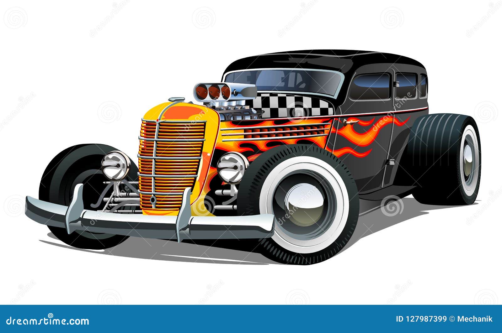 Cartoon Retro Hot Rod Isolated on White Background Stock Vector ...