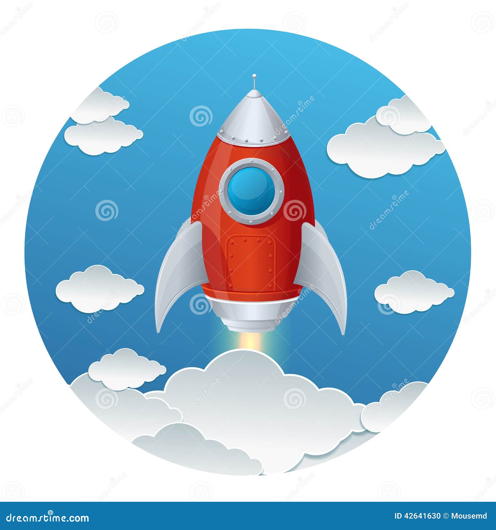 Cartoon Retro Iron Rocket and Clouds Isolated Stock Vector ...