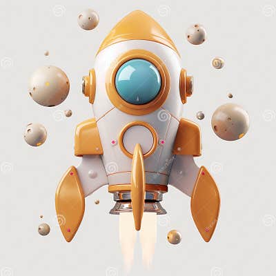Cartoon Retro Rocket Launch Isolated on White Background Stock Photo ...