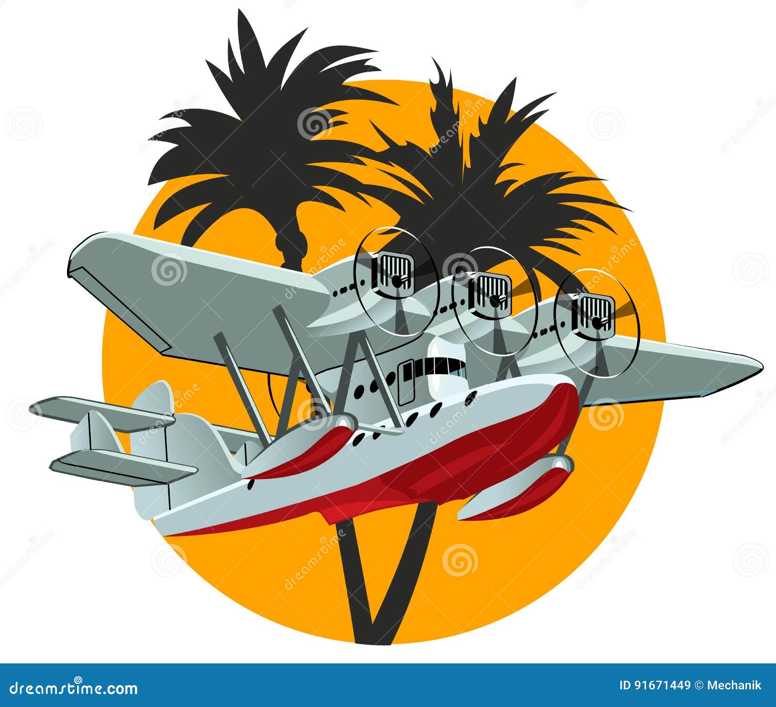 Cartoon Retro Sea Plane stock vector. Illustration of hydroplane - 91671449
