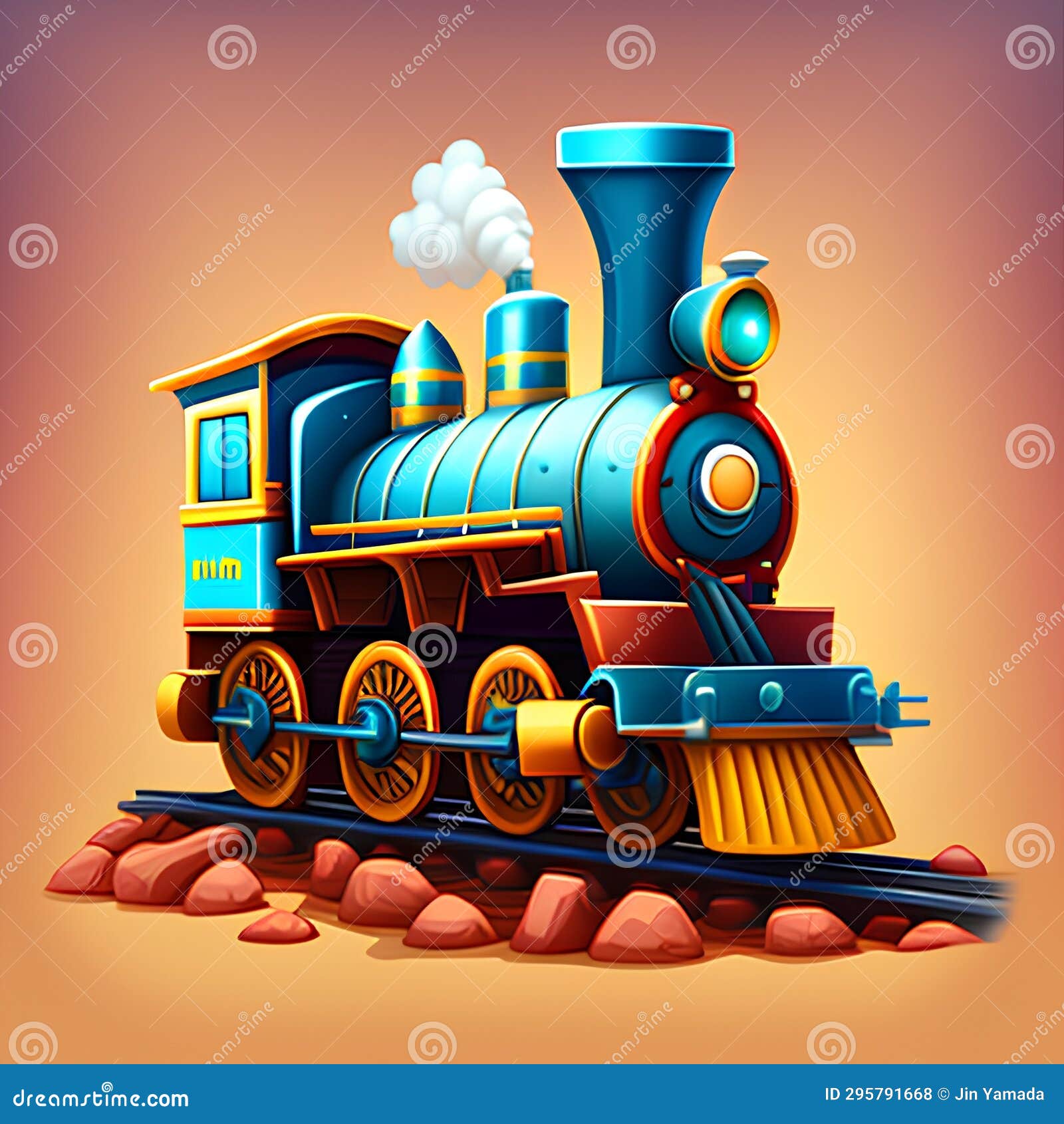 Cartoon Retro Steam Train on a Background of Stones. Vector ...